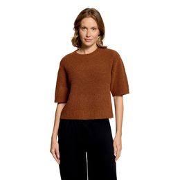 BETTY & CO BETTY & CO Damen Kurzarmshirt "Damen mit Rundhalsausschnitt", braun, Gr. 36, Strick, Obermaterial: 98% Polyester, 2% Elasthan, Shirts