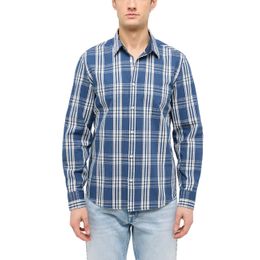Mustang Herren Langarmhemd "Herren Style Elmore"blau 12932, Gr. S, kariert, Web, 100% Baumwolle, Hemden