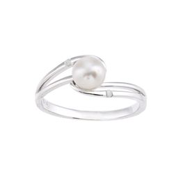DIAMANT LETERNEL Ring 'Ring aus 375 Wei&szlig;gold mit 0.02 Karat Diamant mit Perle' female size 52 Silver