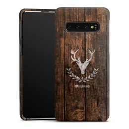 DeinDesign Galaxy S10 Handy Premium Case Smartphone Handyh&uuml;lle Schutzh&uuml;lle matt Wooden Look Deer Wood Premium Case