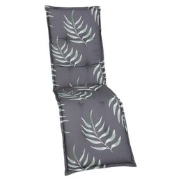 Relaxsesselauflage, Anthrazit, Textil, Bl&auml;tter, F&uuml;llung: Schaumstoff, Vlies, 50x7x170 cm, Oeko-Tex&reg; Standard 100, pflegeleicht, hochwertige Qualit&auml;t, langlebig, f&uuml;r den Au&szlig;enbereich geeignet, mittels B&auml;ndern zu befestigen, Gurtband befestigen, Outdoor-Kissen, Gartenstuhlauflagen, Hochlehner-Auflagen