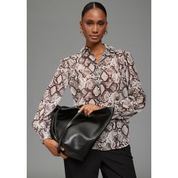 Laura Scott Damen Langarmbluse, braun, Gr. 38, Web, Obermaterial: 100% Polyester, Blusen, aus leicht transparentem Chiffon, mit gesmoktem