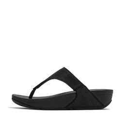 fitflop Damen Dianette "LULU SHIMMERGLITZ TOE-POST SANDALS", Gr. 42, schwarz, Textil, Glitzer, Schuhe, Keilabsatz, Zehentrenner, Badeschuh,