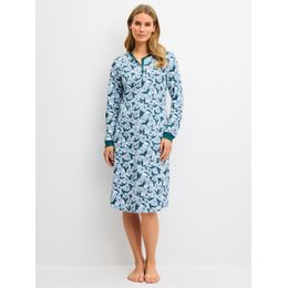 Calida Damen Nachthemd "Midnight Flowers", Gr. XS, blau, Interlock, Obermaterial: 100% Baumwolle, Kleider, Knopfleiste und Rundhalsausschnitt