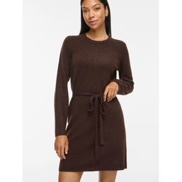 Vila Damen Strickkleid "VILIGA L/S O-NECK BELTED KNIT DRESS-NOOS", braun, Gr. M, meliert, Strick, Obermaterial: 97% Polyester, 3% Elasthan, Kleider,