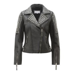 RICANO Damen Bikerjacke "Lederjacke studd"grau, Gr. L, Obermaterial: 100% Lammnappaleder LANA. Futter: 100% Polyester PES., Jacken, Handgefertigt aus