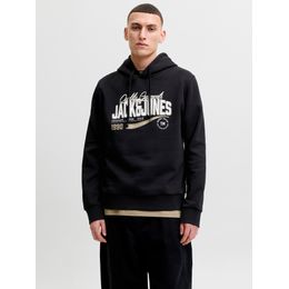 Jack & Jones JACK & JONES Herren Kapuzensweatshirt "JJELOGO SWEAT HOOD 2 COL AW26 SN", schwarz, Gr. XS, bedruckt, angeraute Sweatware, Obermaterial: 70%