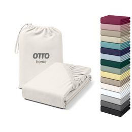 Spannbettlaken OTTO HOME, B:180cm L:200cmwollwei&szlig;, Zwirn-Jersey (220g/m&sup2;), Obermaterial: 96% Baumwolle, 4% Elasthan, Bettlaken, "Cremona f&uuml;r