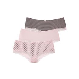 Lascana Damen Panty, Gr. 40, rosa, Jersey, Obermaterial: 95% Baumwolle, 5% Elasthan. Spitze: 87% Polyamid, 13% Elasthan, gepunktet, gestreift,