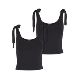 Urban Classics Damen Muskelshirt "Urban Classics Ladies Tied Basic Jersey Top 2-Pack", schwarz, Gr. XS, unifarben, 90% Baumwolle, 10% Elasthan, Shirts