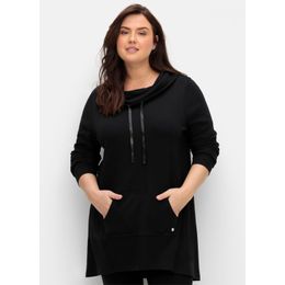 sheego Gro&szlig;e Gr&ouml;&szlig;en Kapuzensweatshirt mit Satinb&auml;ndern, schwarz, Gr&ouml;&szlig;e 44/46 - Damen
