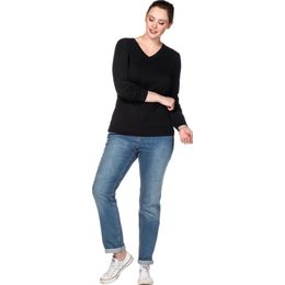 sheego Gro&szlig;e Gr&ouml;&szlig;en Feinstrickpullover mit V-Ausschnitt, schwarz, Gr&ouml;&szlig;e 48/50 - Damen