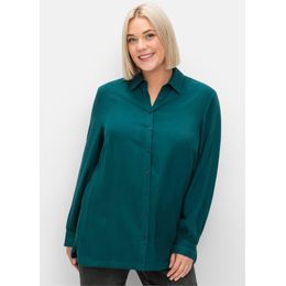 sheego Damen Klassische Bluse aus Twillqualit&auml;t, petrol, Gr&ouml;&szlig;e 44