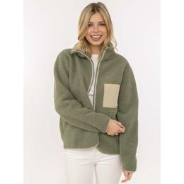 Zwillingsherz Damen Bomberjacke ""Classic"", gr&uuml;n, Gr. XL, Fleece, Obermaterial: 100% Polyester, Jacken, kuscheliges Teddy-Fleece, Kontrastdetails,