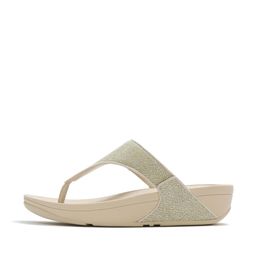fitflop Damen Dianette "LULU SHIMMERGLITZ TOE-POST SANDALS", Gr. 37, beige, Textil, Glitzer, Schuhe, Keilabsatz, Zehentrenner, Badeschuh, Sommerschuh