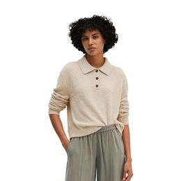Marc O'Polo MARC O'POLO Damen Langarm-Poloshirt "aus Boucl&eacute;-Garn", beige, Gr. XXL, unifarben, Obermaterial: 90% Baumwolle, 10% Polyamid, Shirts