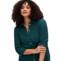 sheego Damen Baumwollbluse, Blau, Gr. 46, Blusen langarm, 100% Baumwolle