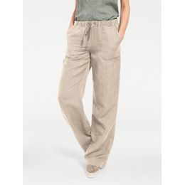 Heine Damen Schlupfhose, beige, Gr. 18, unifarben, 55% Baumwolle, 45% Leinen, Hosen