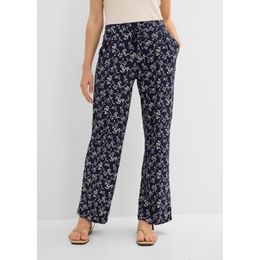 bonprix Damen Palazzohose, blau, Gr. 44, Obermaterial: 95% Viskose, 5% Elasthan, Hosen, aus Viskose und Elasthan, mit Bequembund, lange, flie&szlig;ende