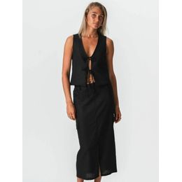 TEESHOPPEN Damen Midirock "TEESHOPPEN Skirt H&oslash;r", schwarz, Gr. S, Obermaterial: 55% Leinen, 45% Viskose, R&ouml;cke