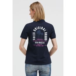 SOCCX Damen Poloshirt, blau, Gr. XL, bedruckt, Piqu&eacute;, Material: 95% Baumwolle, 5% Elasthan, Shirts, mit Puff-Print