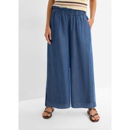 bonprix Damen Palazzohose, blau, Gr. 44, Obermaterial: 100% Lyocell (TENCEL ), Hosen, in Jeansoptik, aus Lyocell, mit Komfortbund, Loose Fit
