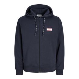 Jack & Jones JACK & JONES Herren Kapuzensweatjacke "JJBUSTER SWEAT ZIP HOOD BTS", blau, Gr. XS, bedruckt, angeraute Sweatware, Obermaterial: 60% Baumwolle, 40%