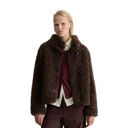 Marc O'Polo Damen Outdoorjacke "aus weichem Curly-Pl&uuml;sch"espresso braun, Gr. XL, MARC O'POLO DENIM, unifarben, Obermaterial: 100% Polyester. Futter: 100%