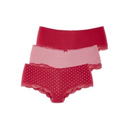 Lascana Damen Panty, Gr. 32, rot, Jersey, Obermaterial: 95% Baumwolle, 5% Elasthan. Spitze: 87% Polyamid, 13% Elasthan, gepunktet, gestreift,