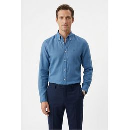 BOSS Herren Leinenhemd "LIAM", blau, Gr. L, gestreift, Web, Obermaterial: 100% Leinen, Hemden, 100% Leinen mit Button-Down-Kragen, regular fit