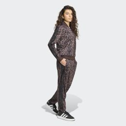 Damen Trainingsanzug "ESSENTIALS 3-STREIFEN ANIMAL AOP", braun, Gr. L, adidas Sportswear, Obermaterial: 100% Polyester, Sportanz&uuml;ge, mit