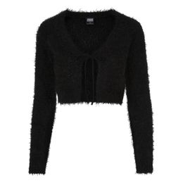 Urban Classics Damen Strickjacke "Urban Classics Damen Ladies Tied Cropped Feather Cardigan", schwarz, Gr. XXL, unifarben, 51% Polyacryl, 49%