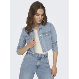 Only Damen Jeansjacke "ONLWONDER LS CROPPED DNM JACKET GUA NOOS", blau, Gr. L, unifarben, Web, Obermaterial: 70% Baumwolle, 21% Polyester, 8%