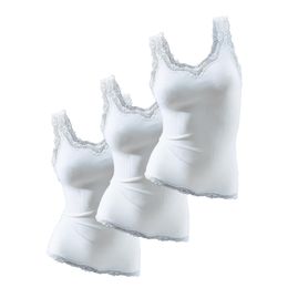 H.I.S. H.I.S Damen Tanktop "mit Spitze", wei&szlig;, Basic, Gr. 48, unifarben, Feinripp, Obermaterial: 100% Baumwolle, Tops, aus reiner Baumwolle, Feinripp,