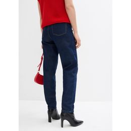 bonprix Damen Mom-Jeanstiefblau denim ungewaschen (l&auml;nge: regul&auml;r), Gr. 40, Obermaterial: 99% Baumwolle, 1% Elasthan, Jeans, hoher Bund, verk&uuml;rzte