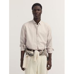 Bugatti Herren Langarmhemd "Modern Fit"40, beige, Gr. XXXL, unifarben, 100% Baumwolle, Hemden, Modern Fit Oxford Gestreift Button-Down