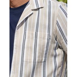 Lerros Herren Kurzarmhemd "Gestreiftes Kurzarmhemd aus Baumwolle mit Waffelstruktur"gravel beige, Gr. XL, 100% Baumwolle, Hemden