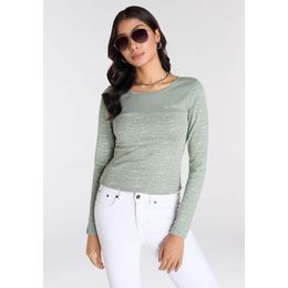 Kangaroos Damen Langarmshirt, gr&uuml;n, Gr. 40, Minimalmuster, bedruckt, gemustert, kontrastfarbene Details, Rippware, Obermaterial: 100% Baumwolle,