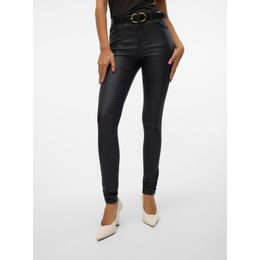 V&eacute;ro Moda VERO MODA Damen Stretch-Hose "VMSEVEN COATED", schwarz, Gr. XL, leicht gl&auml;nzend, unifarben, Web, Obermaterial: 77% Viskose, 20% Nylon, 3% Elasthan,