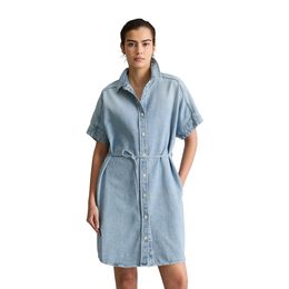 Marc O'Polo Damen Hemdblusenkleid "aus reiner Baumwolle", blau, Gr. L, MARC O'POLO DENIM, unifarben, Obermaterial: 100% Baumwolle, Kleider