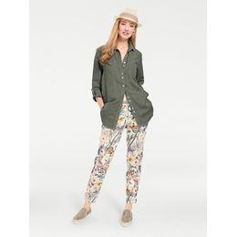 Heine Damen Longbluse, gr&uuml;n, Gr. 48, unifarben, 55% Baumwolle, 45% Leinen, Blusen