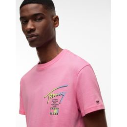 Tommy Jeans Herren T-Shirt "TJM REGULAR CITY SIGNATURE"pink daisy, Gr. L, Single Jersey, Obermaterial: 100% Baumwolle, Shirts, mit