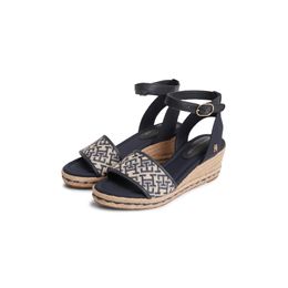 Tommy Hilfiger Damen Keilsandalette "TH MID ESPAD WEDGE JACQUARD", Gr. 38, blau, Leder, Lederimitat, Textil, Schuhe, Sommerschuh, Riemchensandale mit
