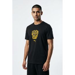 Puma Herren Trainingsshirt "BVB FTBLCULTURE TEE", schwarz, Gr. M, gemustert, Jersey, Obermaterial: 100% Baumwolle, Shirts, Regular Fit, Kurzarm, f&uuml;r