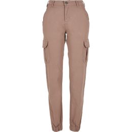 Urban Classics Damen Cargohose "Urban Classics Damen Ladies High Waist Cargo Pants", braun, Gr. 32, unifarben, 98% Baumwolle, 2% Elasthan, Hosen