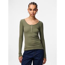 Pieces Damen Langarmshirt "PCKITTE LS TOP NOOS BC", gr&uuml;n, Gr. XL, unifarben, Single Jersey, Obermaterial: 95% Baumwolle, 5% Elasthan, Shirts,