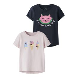 name it M&auml;dchen T-Shirt "NMFVIX 2P SS TOP", rosa, Gr. 110, bedruckt, Jersey, Obermaterial: 95% Baumwolle, 5% Elasthan, Shirts, Baumwollmischung,