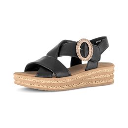 Gabor Damen Keilsandalette, Gr. 41, schwarz, Glattleder, Schuhe, Plateau, Riemchensandale, Sommerschuh mit Zierschnalle