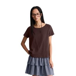 Marc O'Polo Damen T-Shirt "aus Basic Single Jersey", blau, Basic, Gr. L, MARC O'POLO DENIM, unifarben, Obermaterial: 100% Baumwolle, Shirts