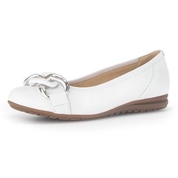 Gabor Damen Ballerina "FLORENZ", Gr. 37, wei&szlig;, Leder, Schuhe, Hochzeitsschuh, Flache Schuhe, Slipper mit eleganter Zierkette